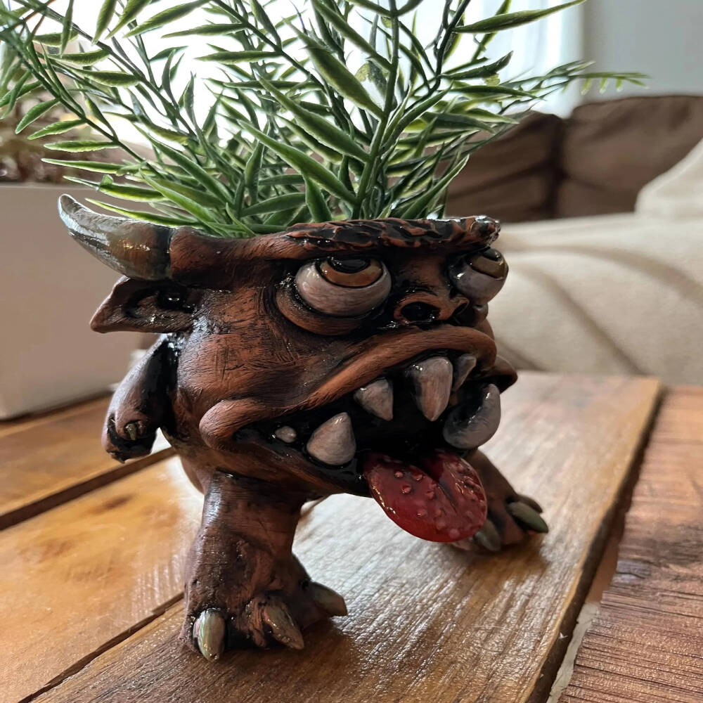 Kormack the Gruff Goblin is a hand-sculpted ceramic planter with ...